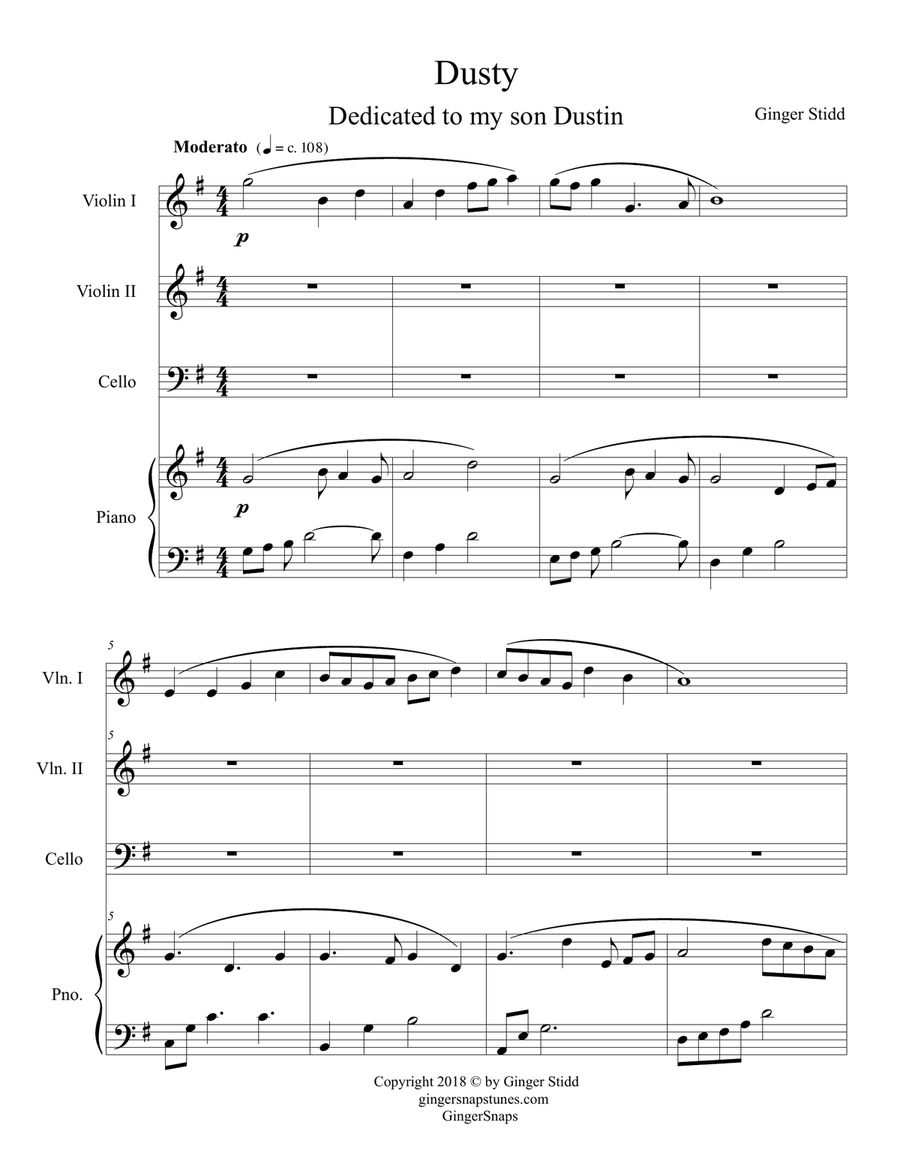 Dusty - Cello, Piano, Violin - Intermediate Digital Sheet Music | Sheet ...