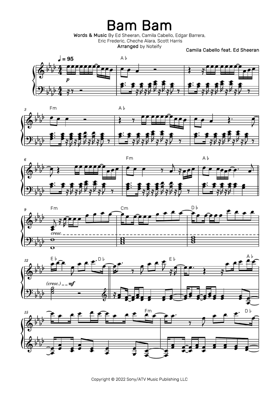 Bam Bam by Ed Sheeran - Piano Solo - Late Intermediate Digital Sheet ...
