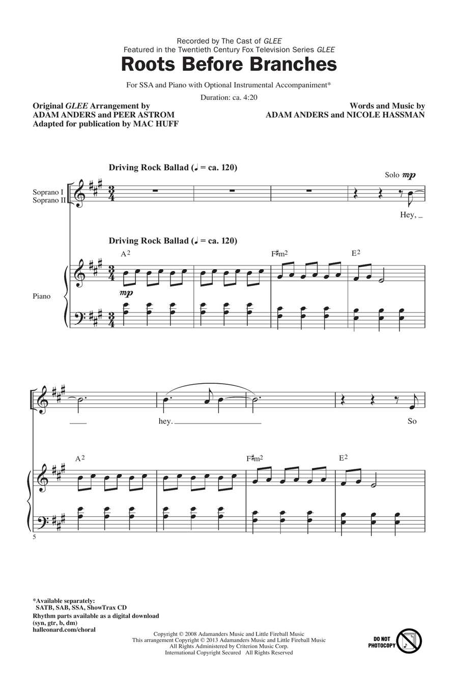 Roots Before Branches by Glee Cast - Choir, SSA, 3-Part - Digital Sheet ...