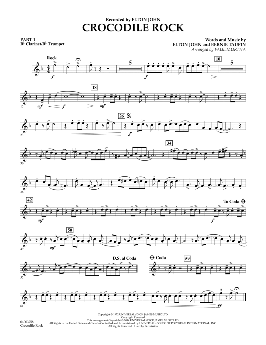 Crocodile Rock - Pt.1 - Bb Clarinet/Bb Trumpet by Paul Murtha - Concert ...
