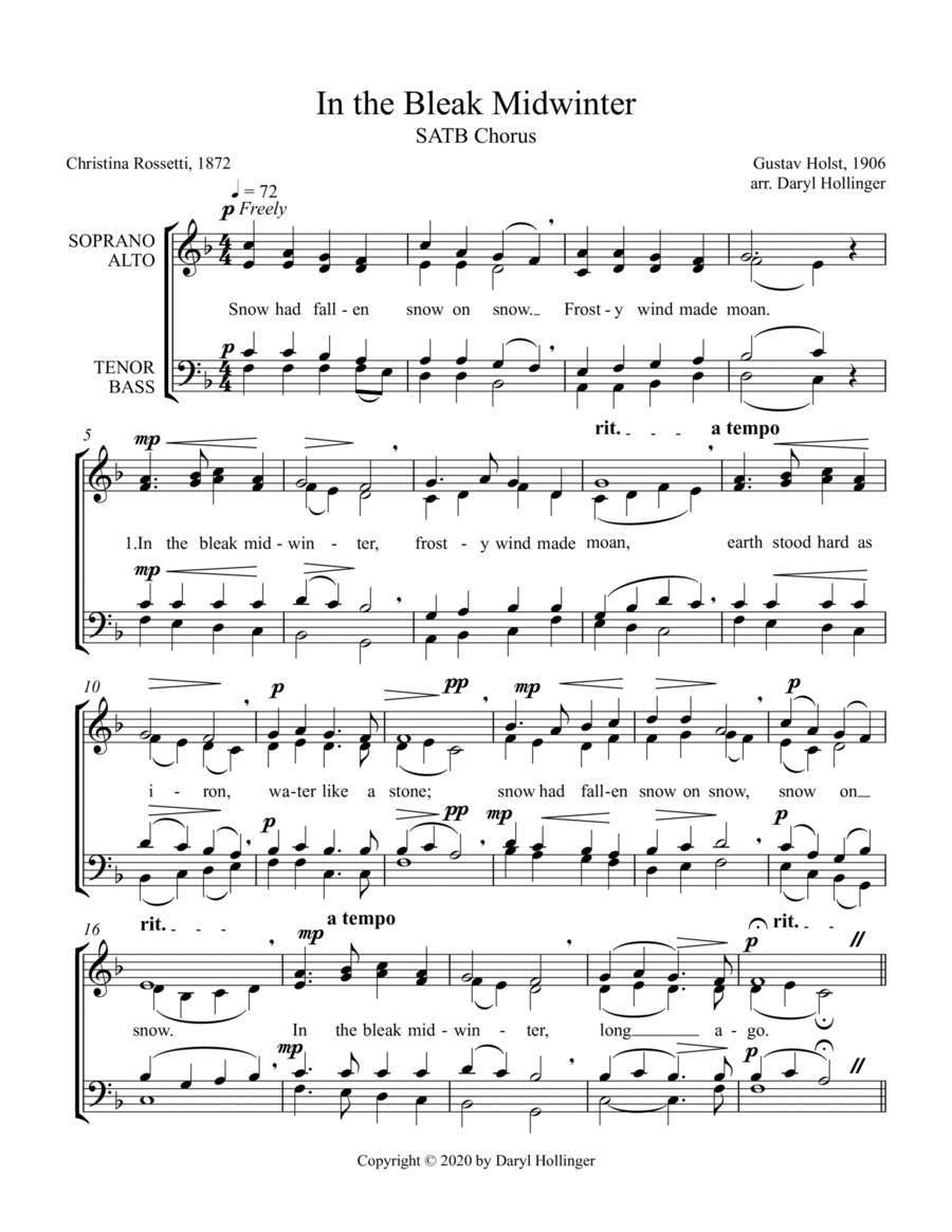 In The Bleak Midwinter 4 Part Digital Sheet Music Sheet Music Plus