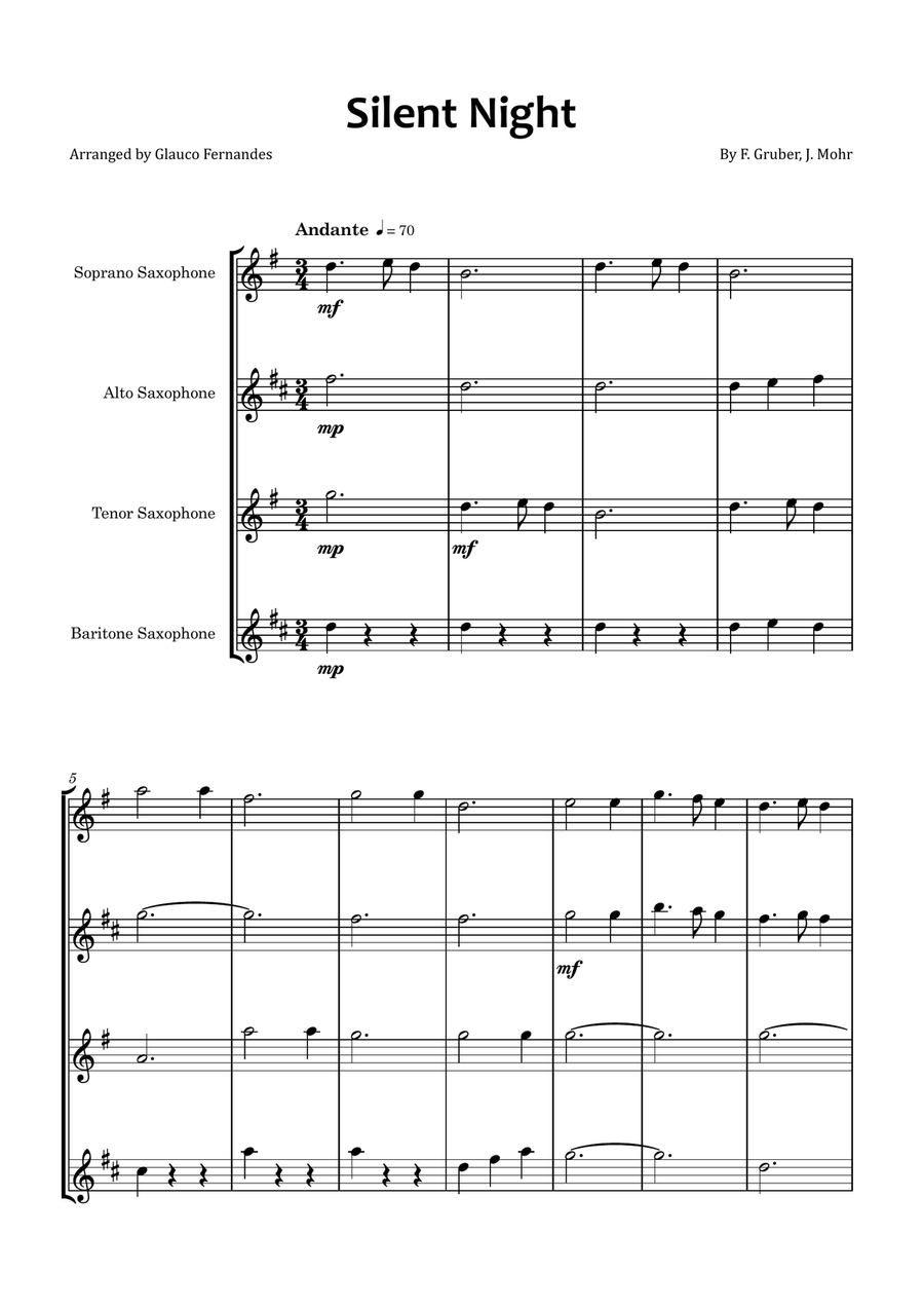 Silent Night by Franz Xaver Gruber - Tenor Saxophone, Soprano Saxophone ...