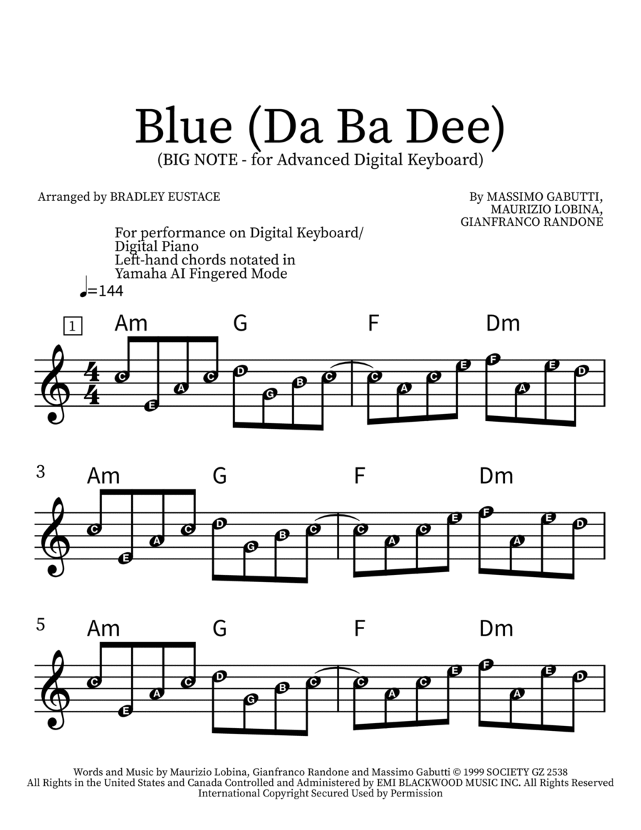 Blue (Da Ba Dee) - Piano - Digital Sheet Music | Sheet Music Plus