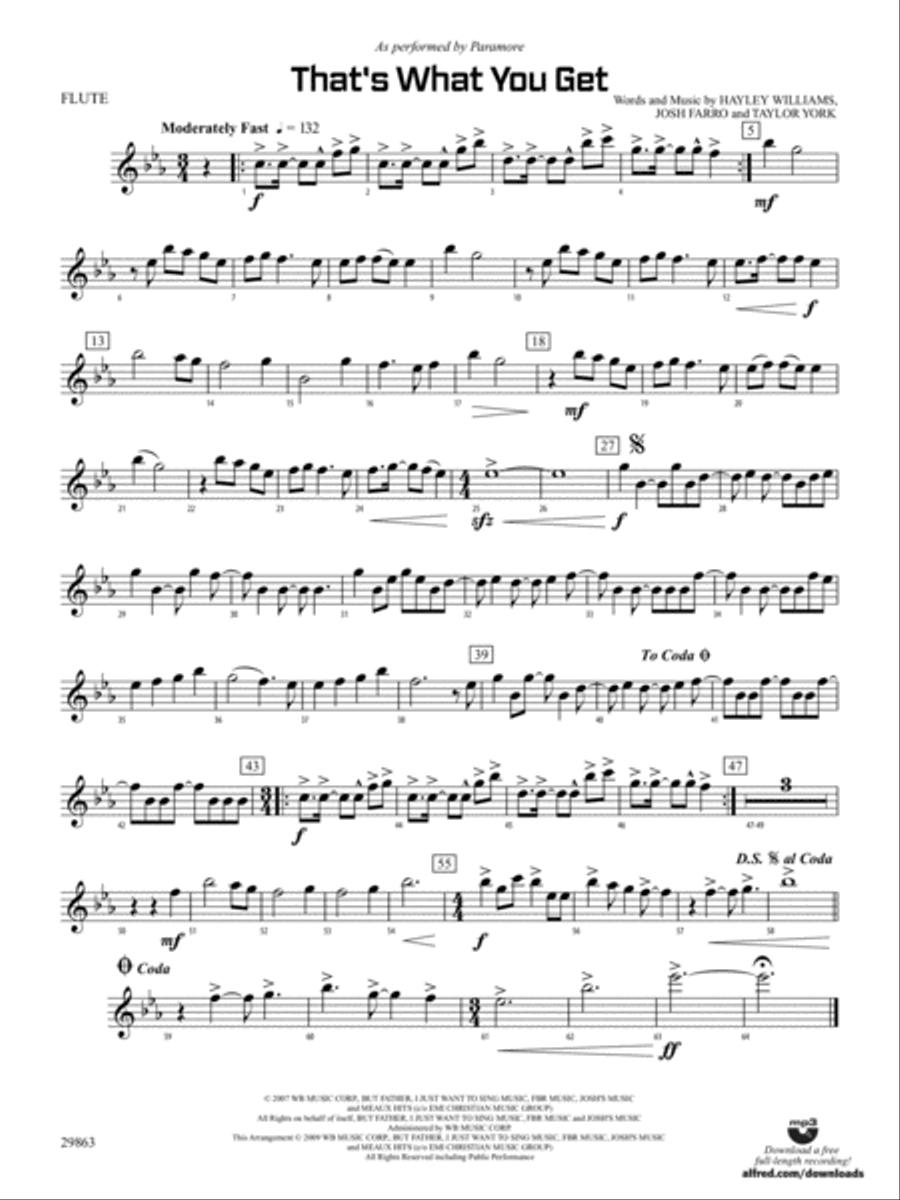 That's What You Get: Flute by Paramore - Concert Band - Digital Sheet ...