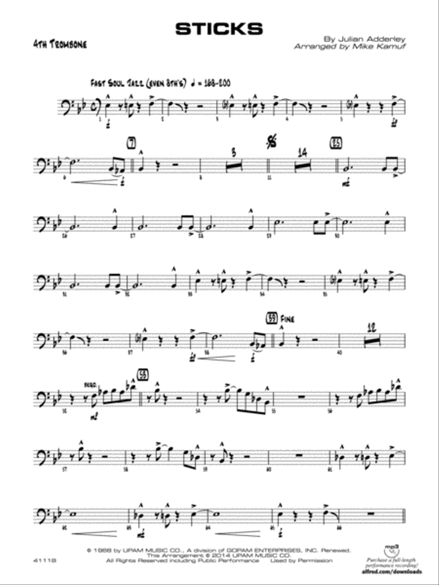 Sticks: 4th Trombone by Mike Kamuf - Jazz Ensemble - Digital Sheet ...