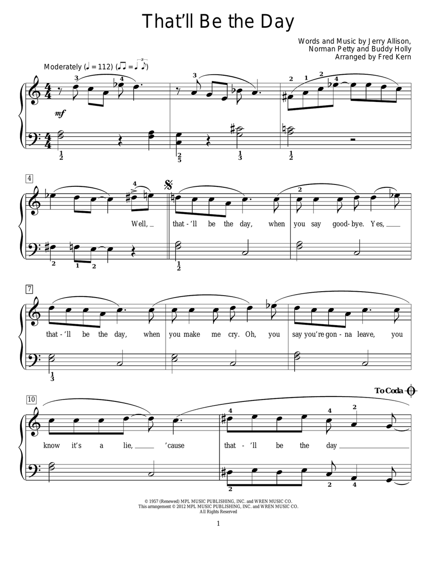 That'll Be The Day - Piano - Digital Sheet Music | Sheet Music Plus