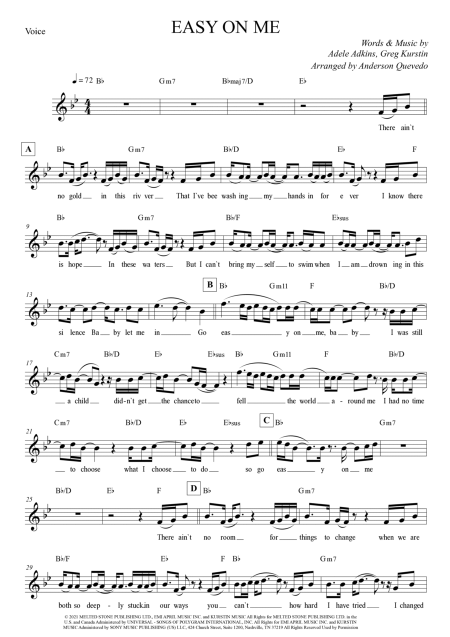 Easy On Me by Adele - Voice, Piano, Vocal - Early Intermediate Digital ...
