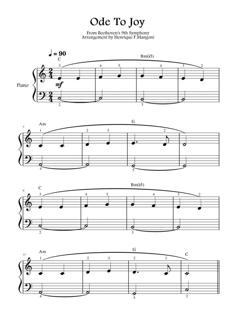 Ode To Joy by Ludwig van Beethoven - Piano Method, Easy Piano ...