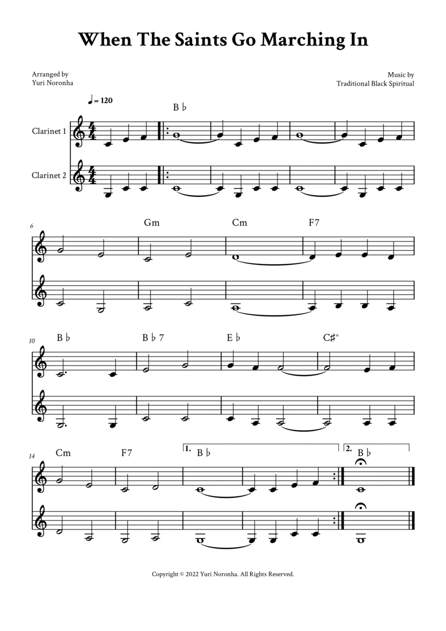 When The Saints Go Marching In - For Clarinet Duet (with Chords ...