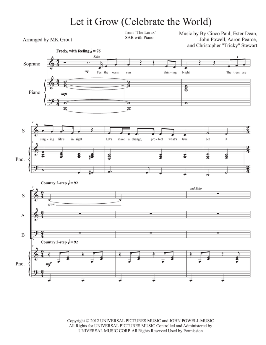 Let It Grow (Celebrate The World) by John Powell - Choir, 3-Part, SAB ...