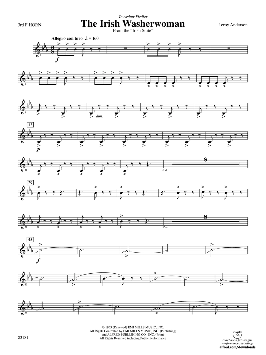The Irish Washerwoman (from the Irish Suite): 3rd F Horn by Leroy ...