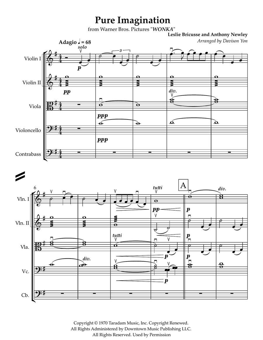Pure Imagination by Anthony Newley - String Orchestra - Intermediate ...
