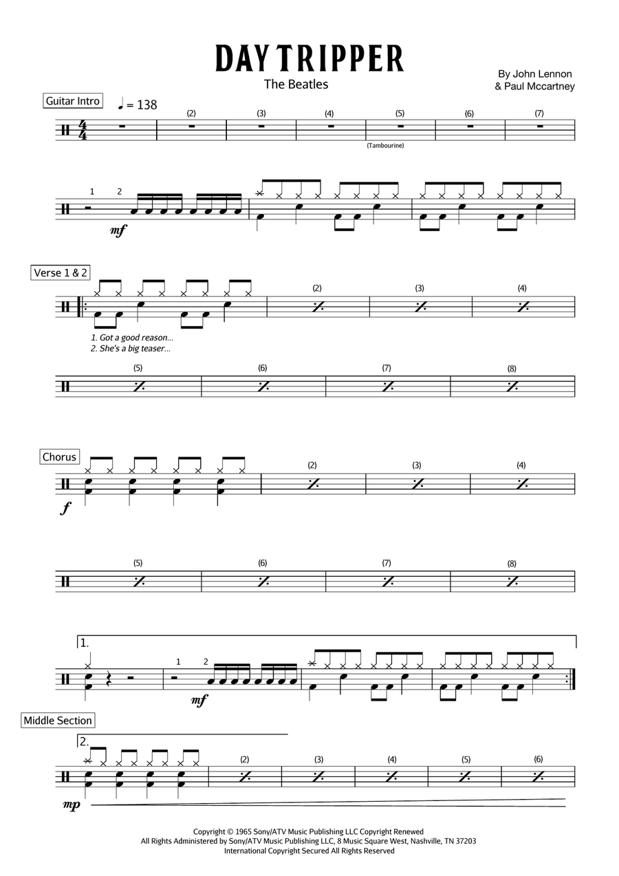Day Tripper by The Beatles - Drum Set, Percussion - Digital Sheet Music ...