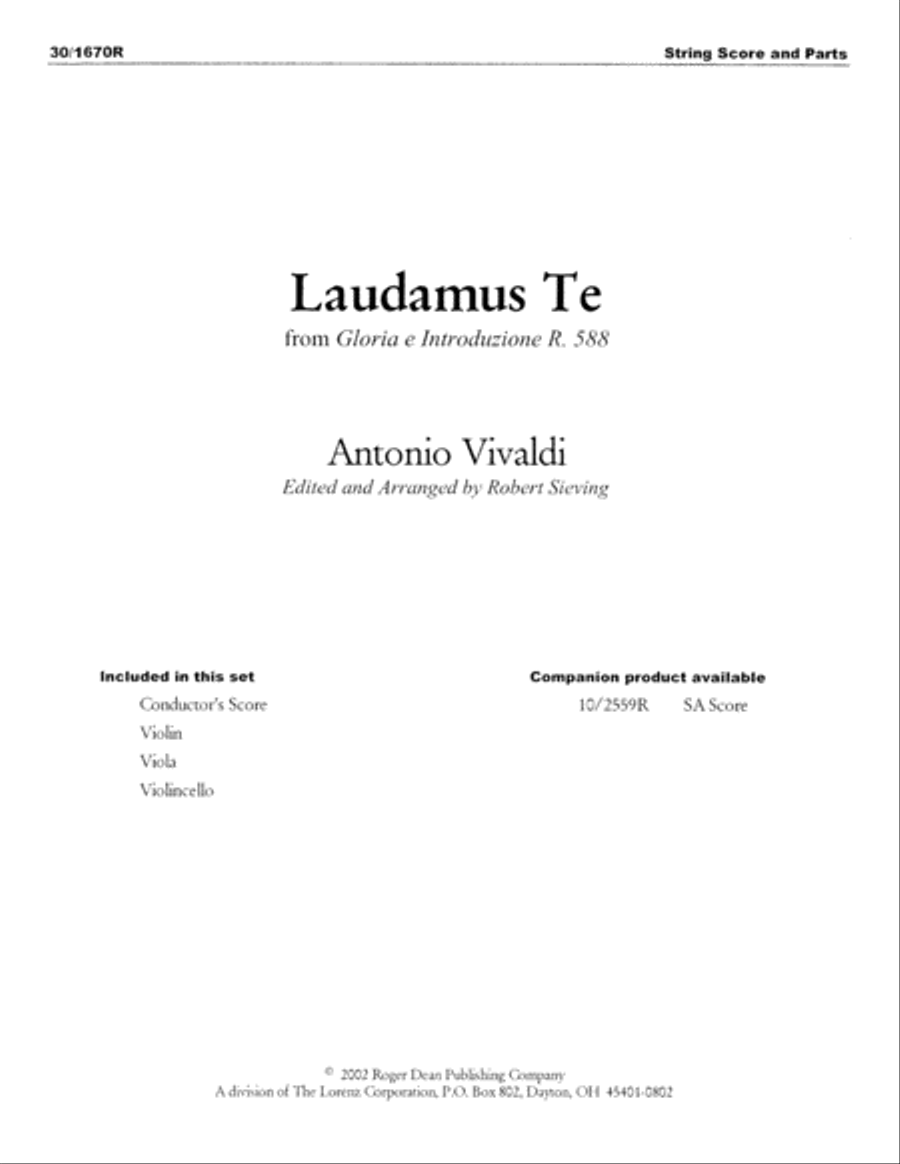 Laudamus Te - String Orch Score and Parts by Antonio Vivaldi - String ...
