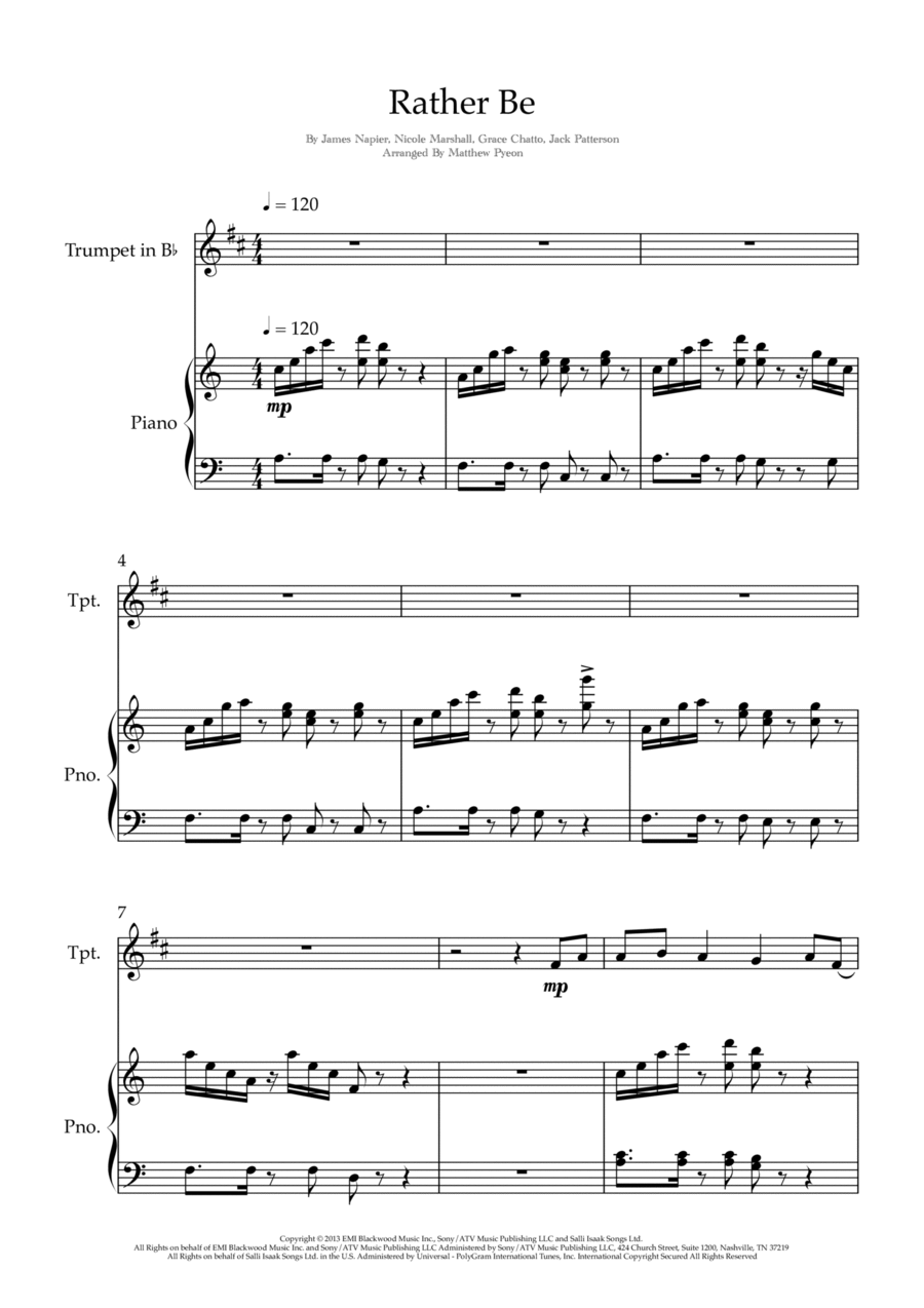 Rather Be - Piano, B-Flat Trumpet, Trumpet Solo - Digital Sheet Music ...