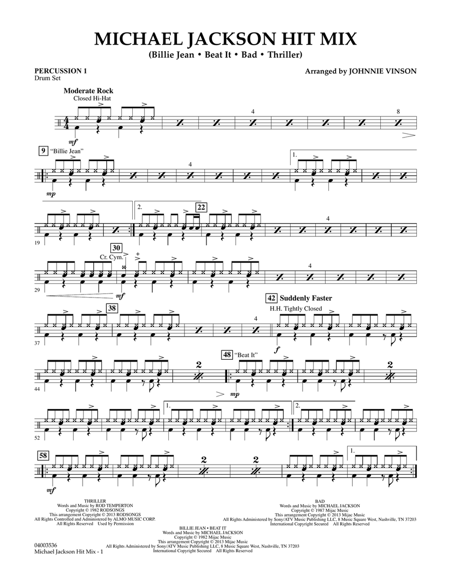 Michael Jackson Hit Mix - Percussion 1 by Johnnie Vinson - Concert Band ...