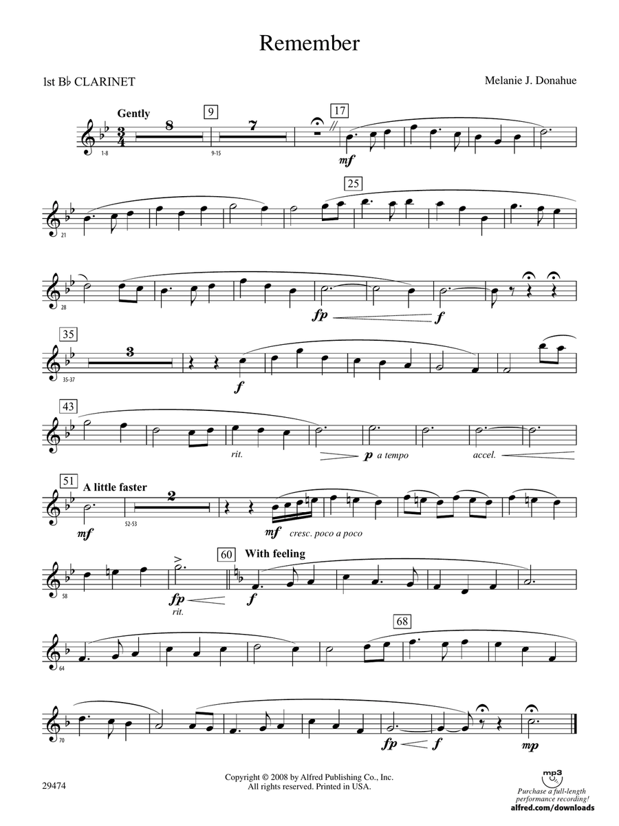 Remember: 1st B-flat Clarinet - B-Flat Clarinet, Concert Band - Digital ...