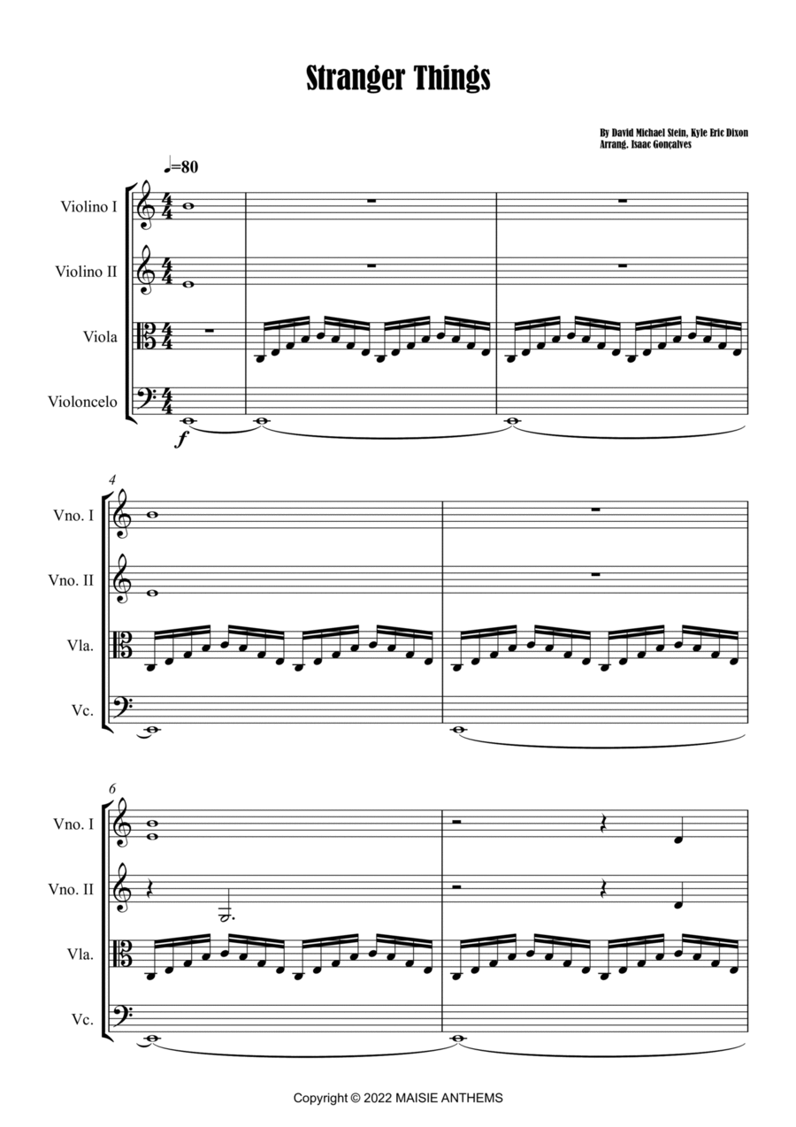 Beyond Stranger Things (main Theme) - Score Only - String Quartet ...