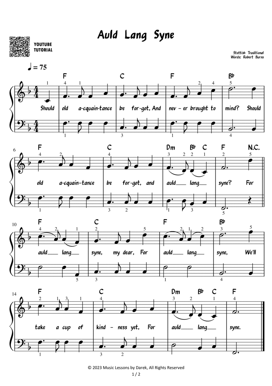 Auld Lang Syne - Christmas Carol [EASY PIANO] by Traditional - Easy ...