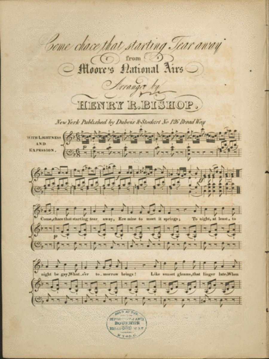 Come Chace That Starting Tear Away by Henry Bishop - Piano, Voice ...