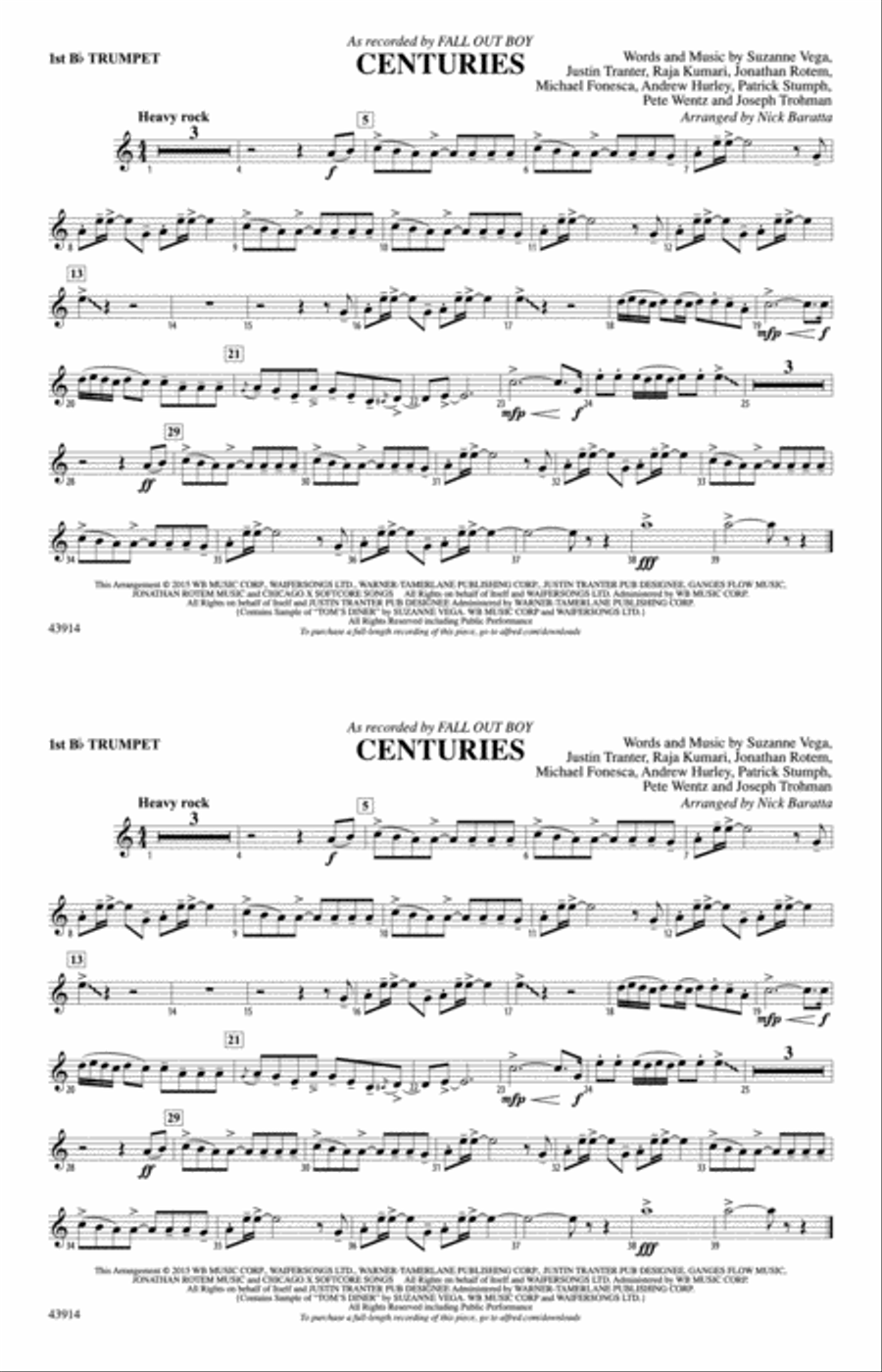 Centuries: 1st B-flat Trumpet by Fall Out Boy - Marching Band - Digital ...