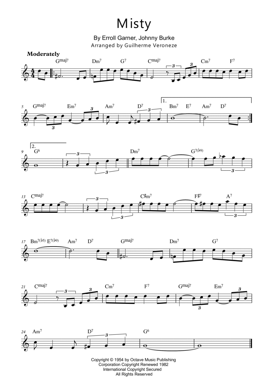 Misty by Johnny Mathis - Flute, Guitar, Piano - Digital Sheet Music ...