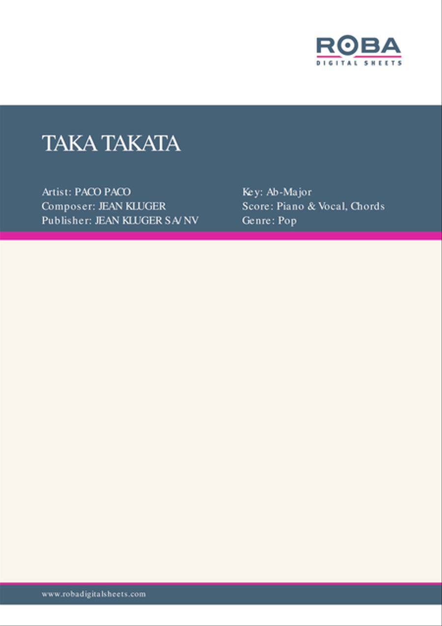 TAKA TAKATA - Piano, Voice - Digital Sheet Music | Sheet Music Plus