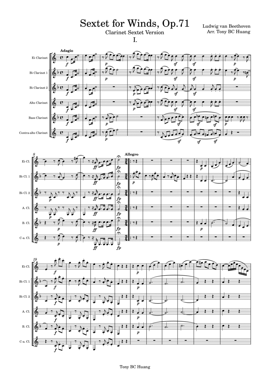 Sextet, Op.71 for Clarinet Sextet by Ludwig van Beethoven - E-Flat ...
