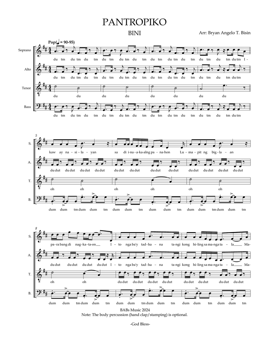 PANTROPIKO - A Cappella - Digital Sheet Music | Sheet Music Plus
