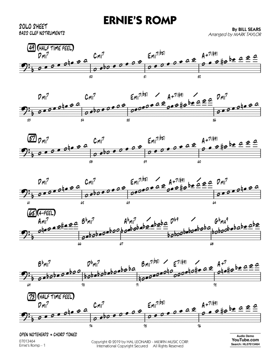 Ernie's Romp (arr. Mark Taylor) - Bass Clef Solo Sheet by Mark Taylor ...