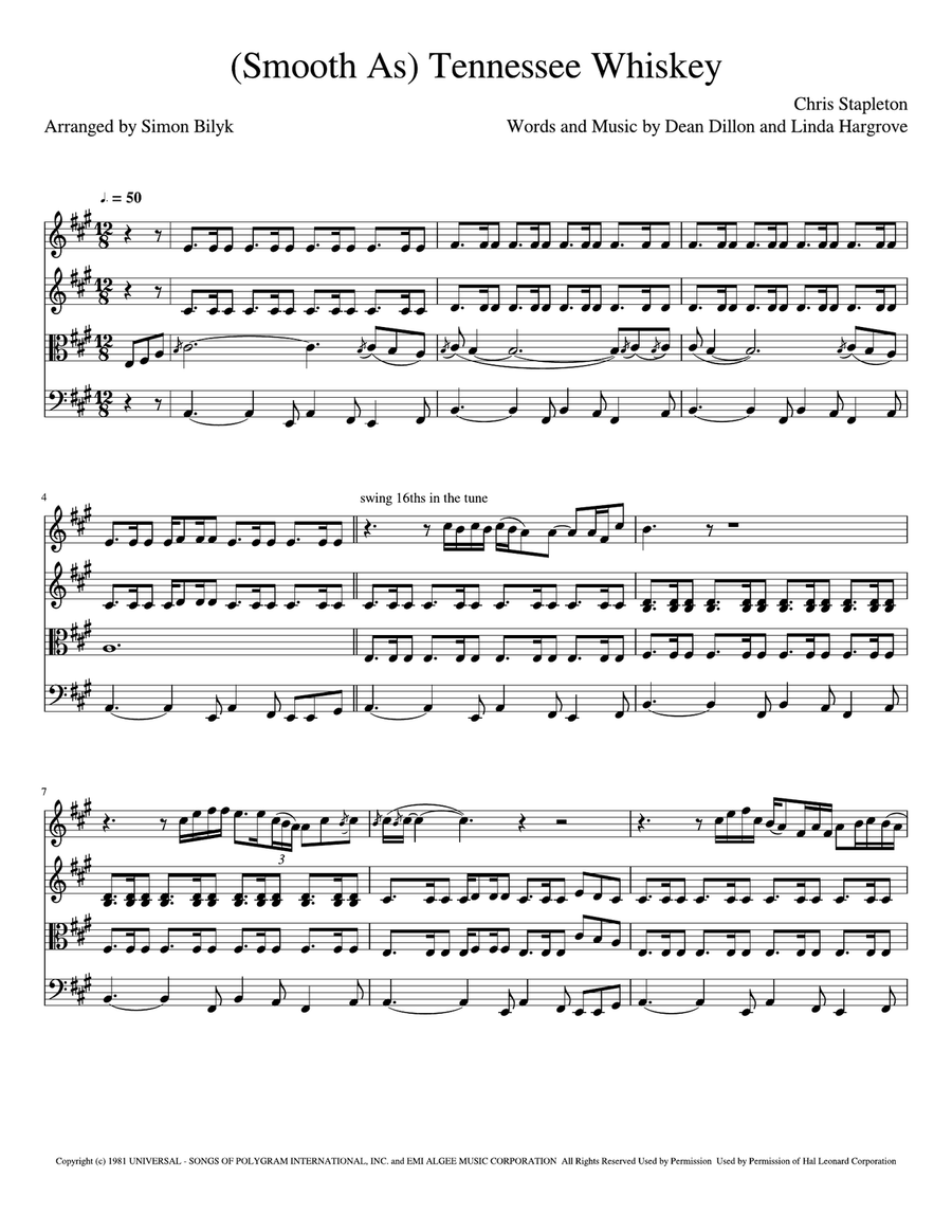 (Smooth As) Tennessee Whiskey by Chris Stapleton - Cello, Viola, Violin ...