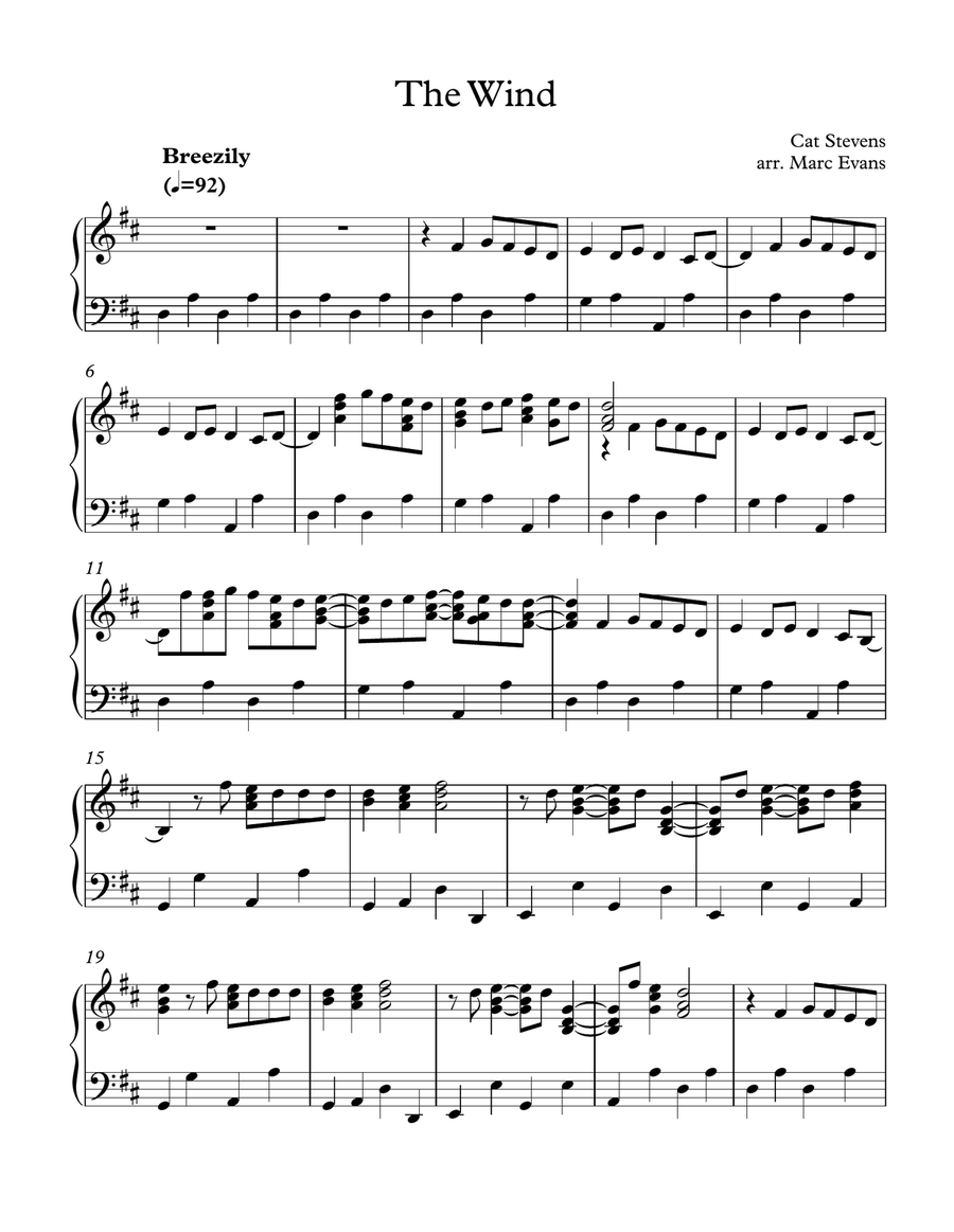 The Wind by Cat Stevens - Piano Solo - Digital Sheet Music | Sheet ...