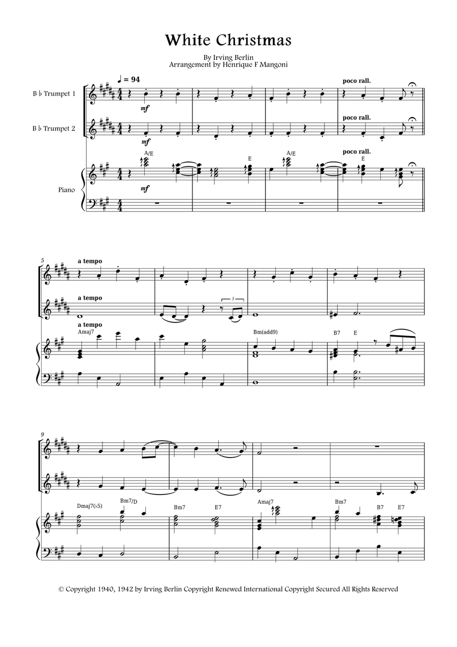 White Christmas by Bing Crosby - Piano, B-Flat Trumpet, Trumpet Duet ...