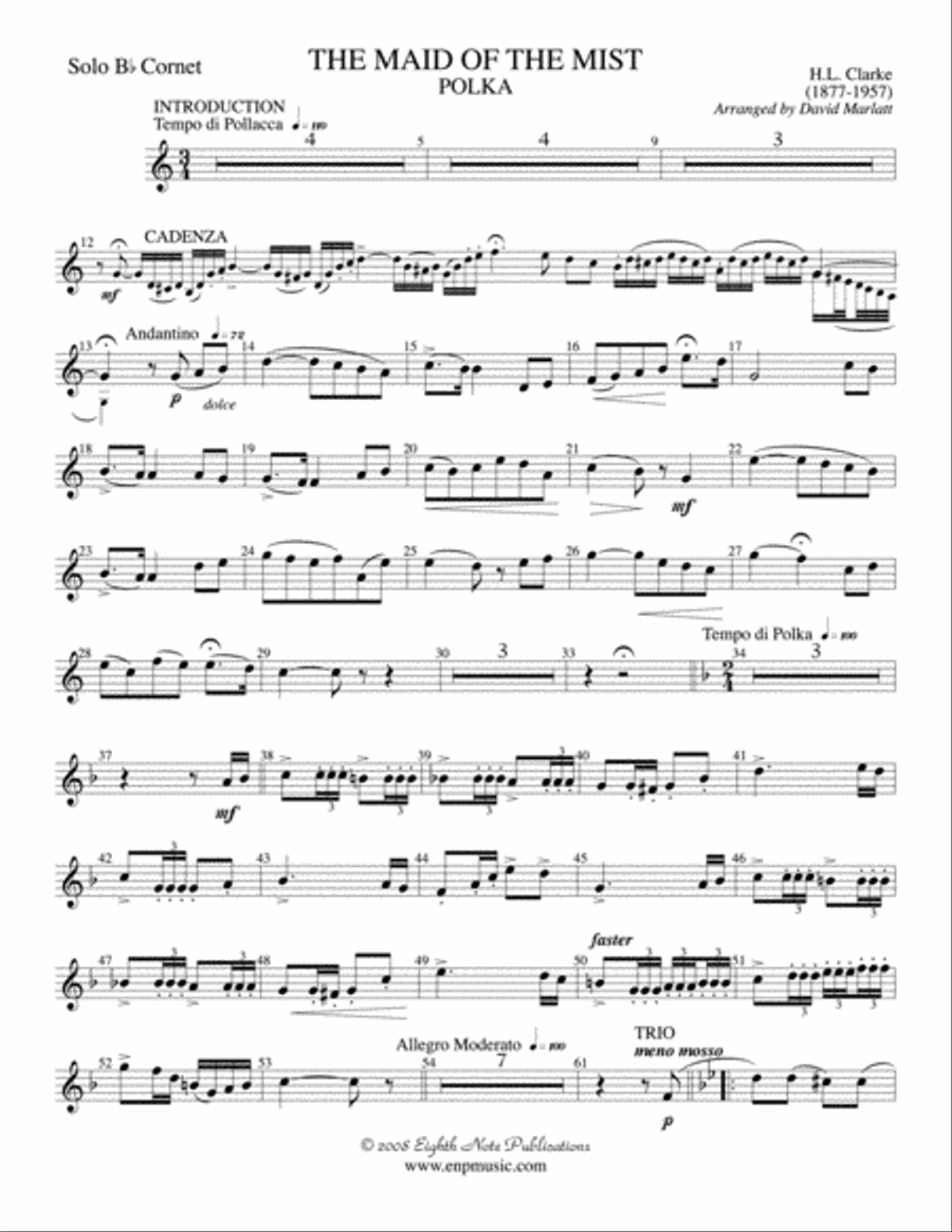 The Maid Of The Mist Solo Cornet And Concert Band Solo B Flat Cornet