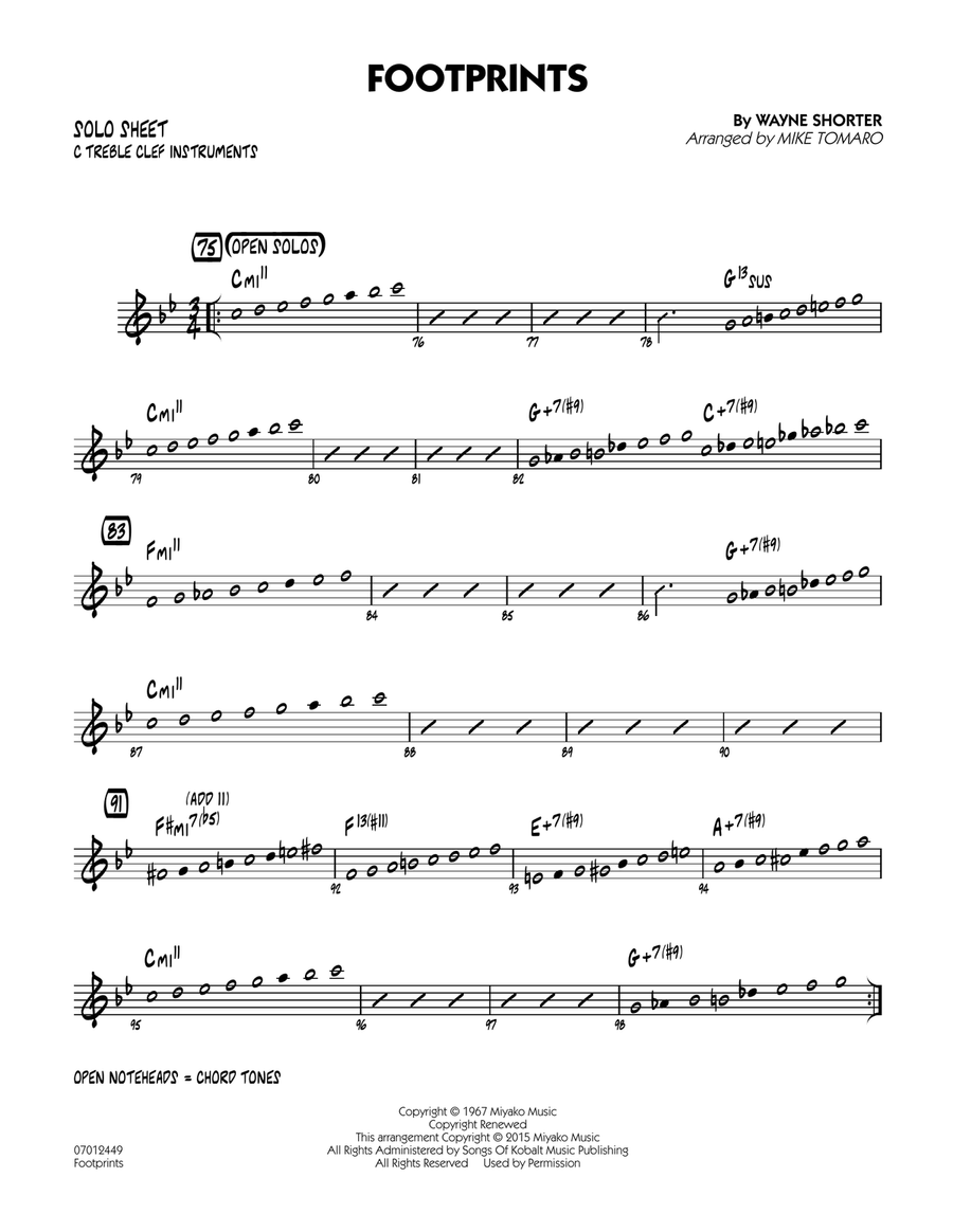 Footprints - C Solo Sheet by Wayne Shorter - Part - Digital Sheet Music ...