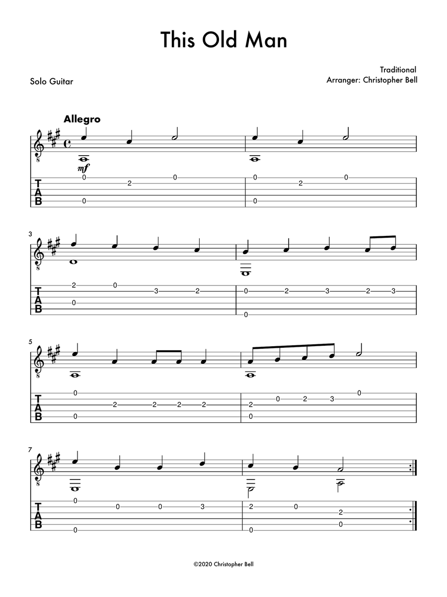 This Old Man by Traditional - Guitar Tablature - Beginning Digital ...