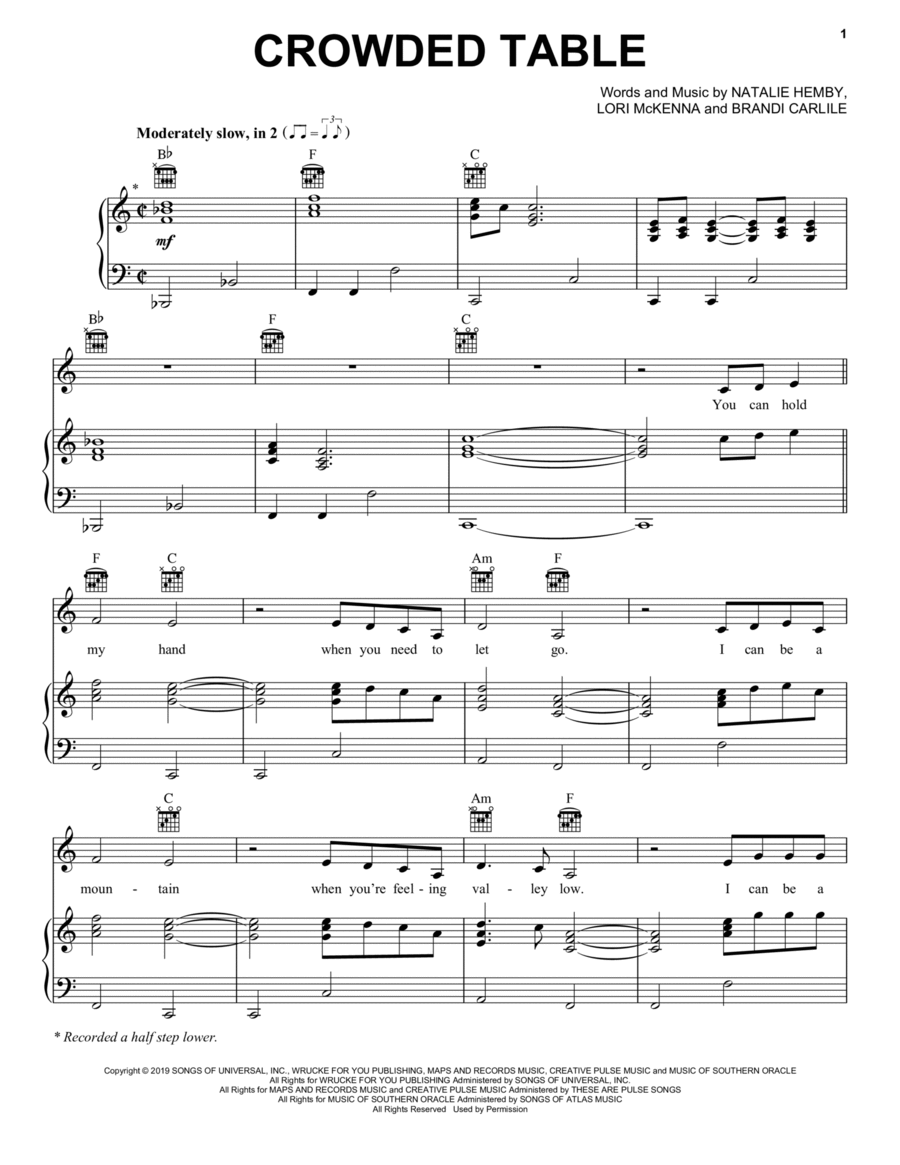 Crowded Table by Brandi Carlile - Piano, Vocal, Guitar - Digital Sheet ...