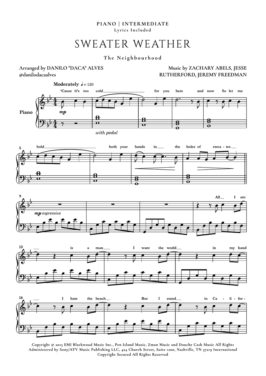 Sweater Weather by The Neighbourhood - Piano Solo - Intermediate ...