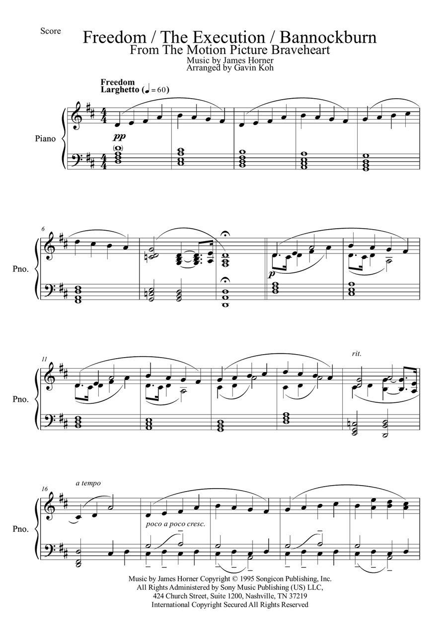 Freedom/the Execution/bannockburn by James Horner - Piano Solo ...