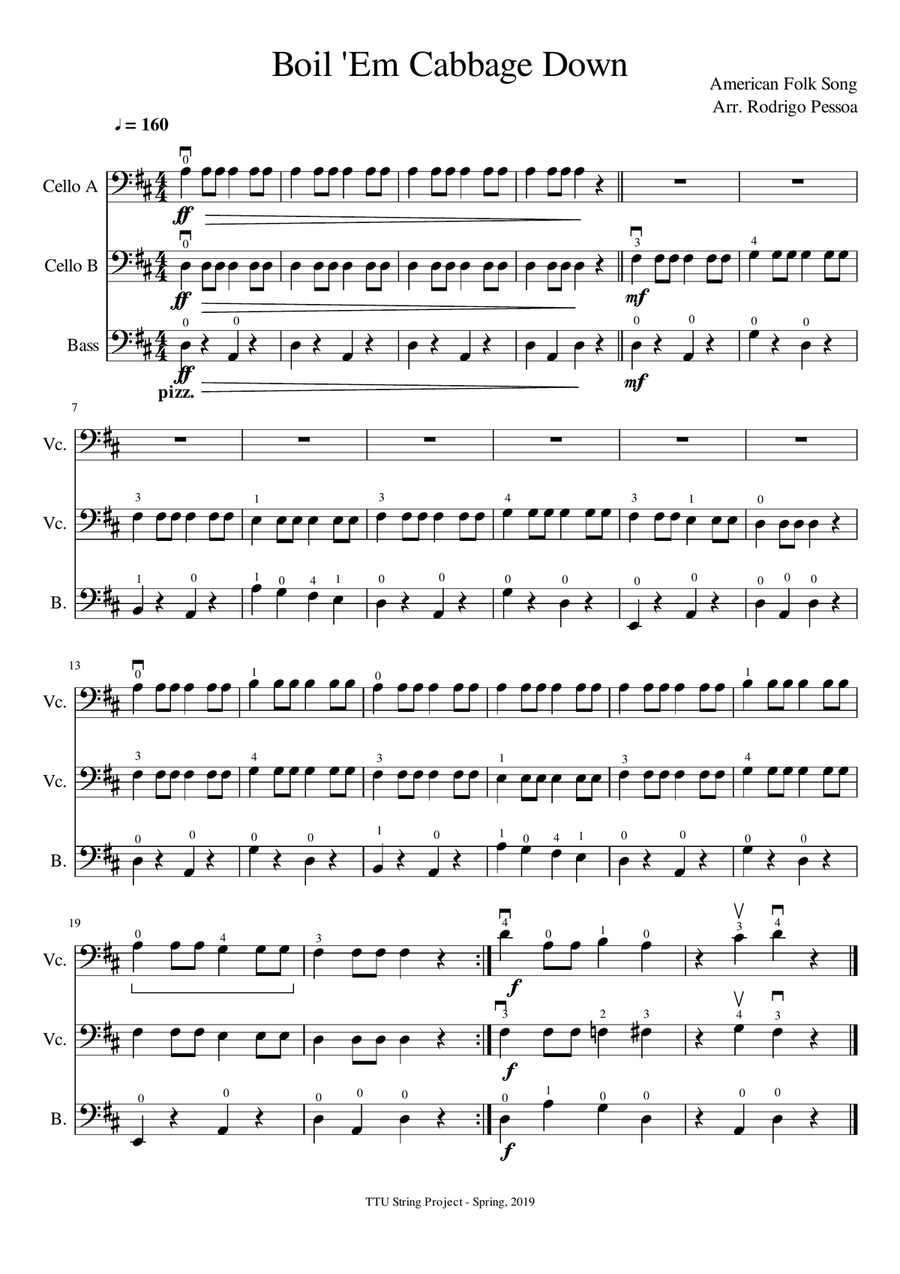 Boil 'em Cabbage Down by American Folk Song - Cello, Double Bass ...