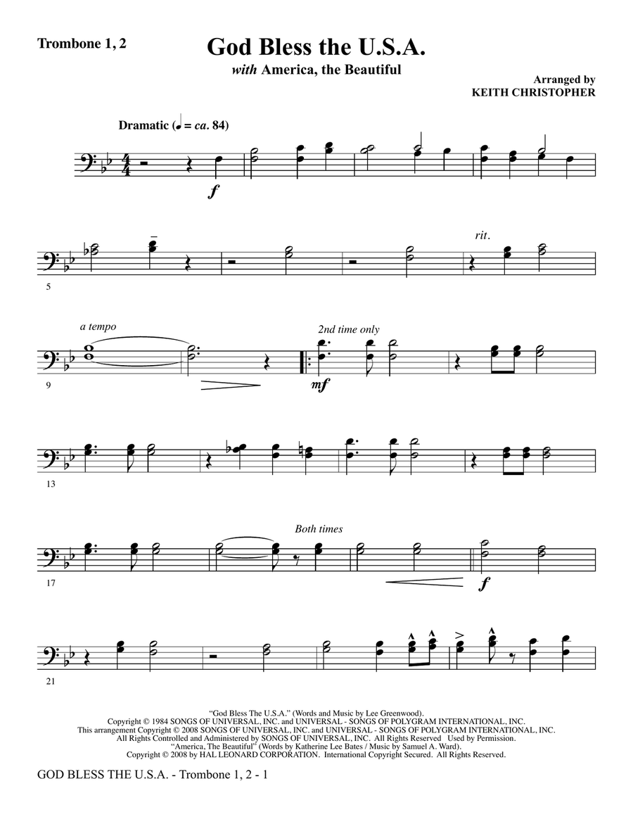 God Bless The U.S.A (with America, The Beautiful) - Trombone 1, 2 by ...
