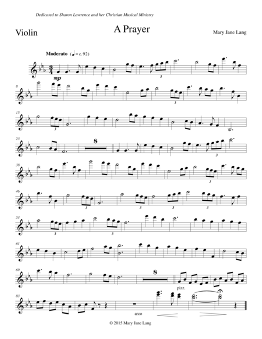 A Prayer by Mary Jane Lang - Violin Solo - Digital Sheet Music | Sheet ...