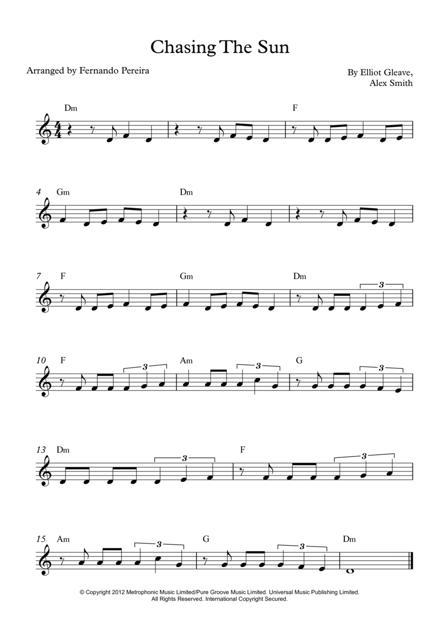 Chasing The Sun by The Wanted - Flute, Guitar, Piano - Digital Sheet ...