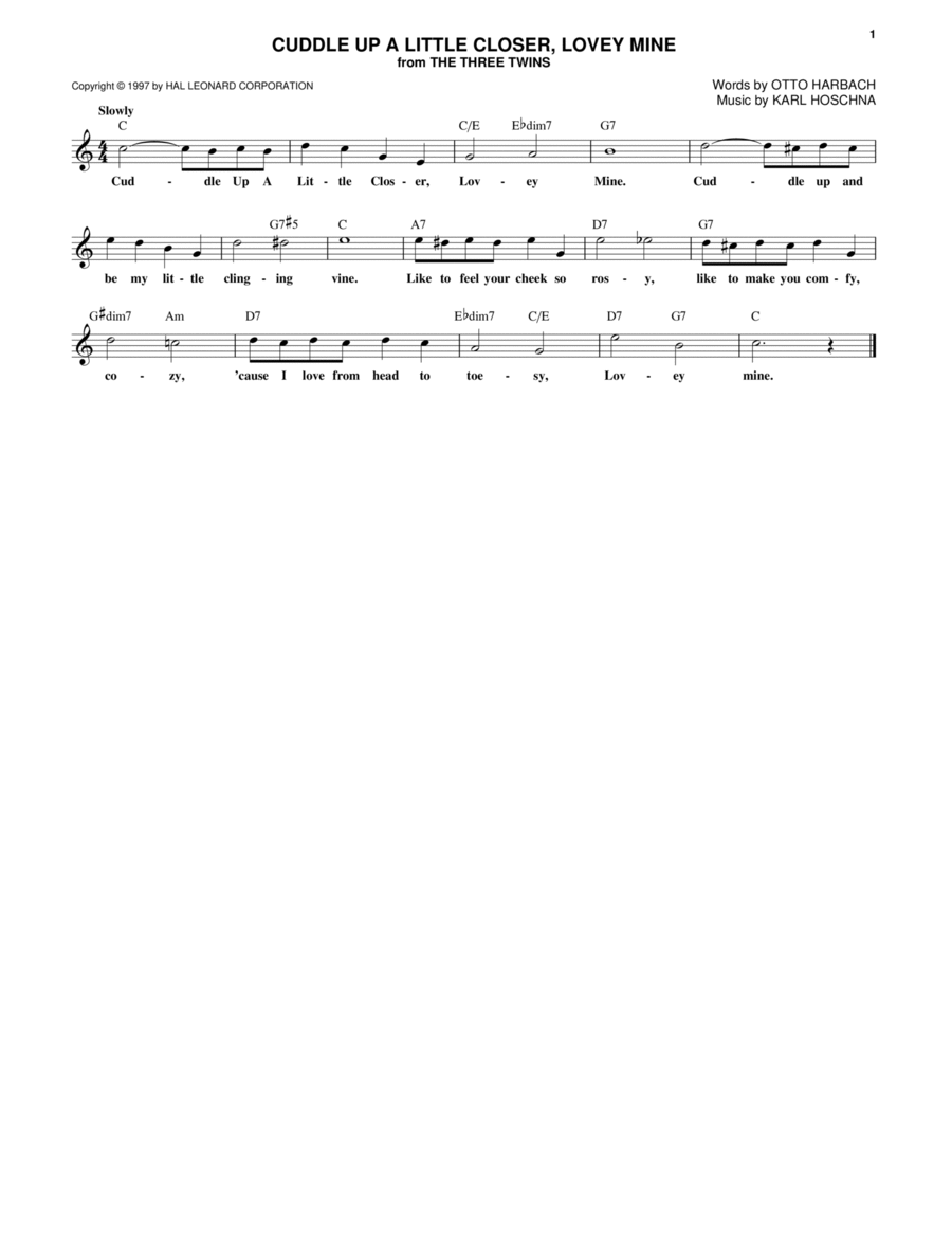 Cuddle Up A Little Closer, Lovey Mine by Otto Harbach - Electric Guitar ...