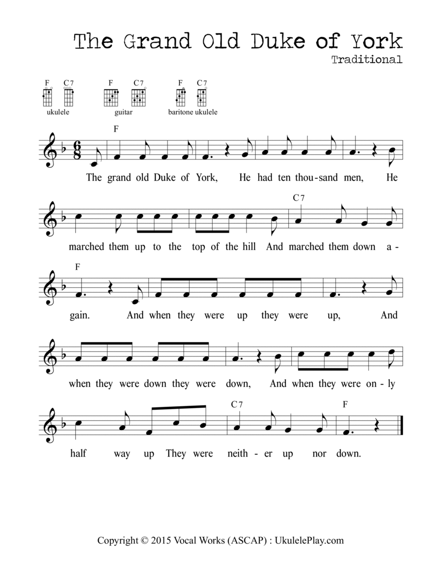The Grand Old Duke of York (Children's Song) by Traditional - Easy ...