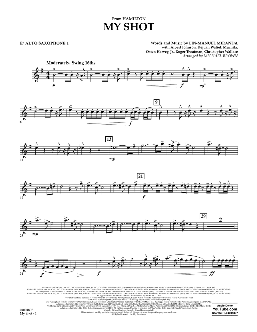 My Shot Eb Alto Saxophone 1 By Michael Brown Alto Saxophone