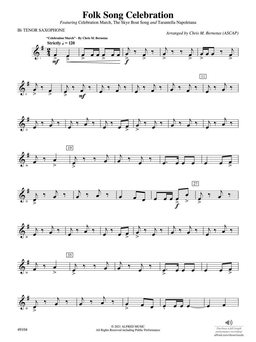 Folk Song Celebration B Flat Tenor Saxophone Concert Band Digital