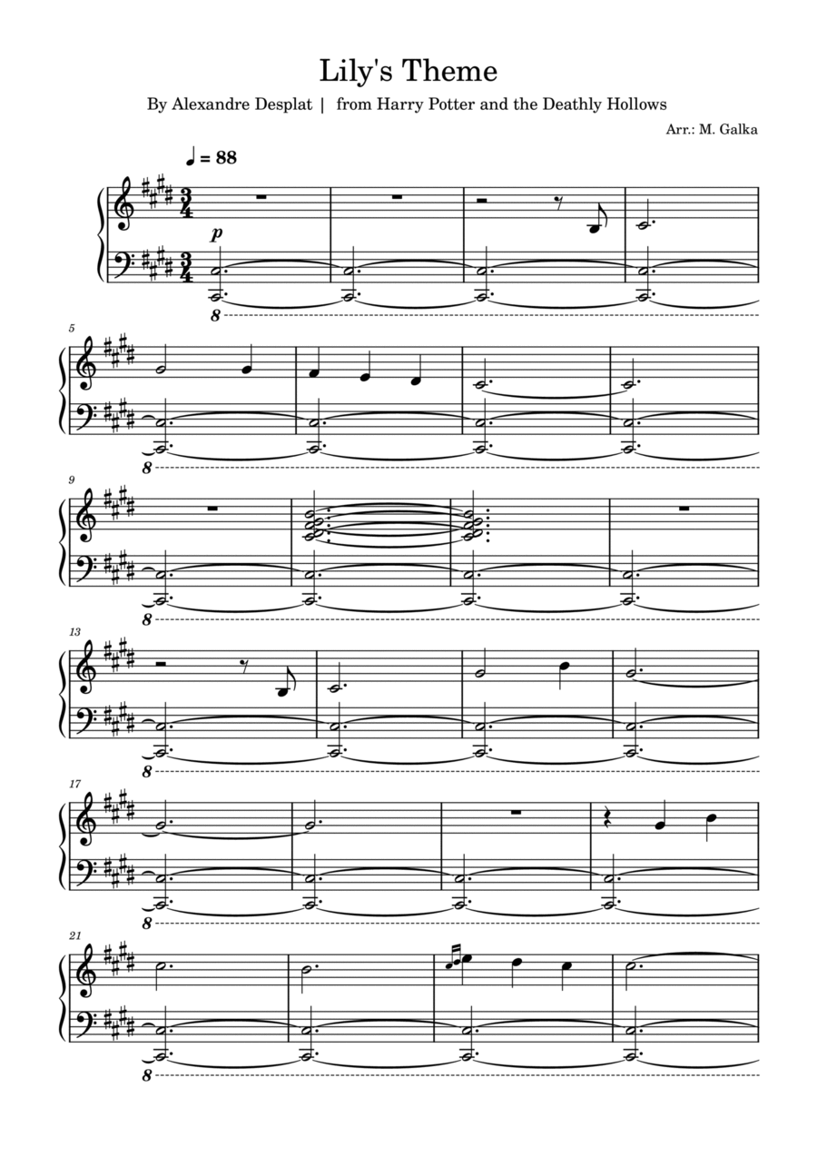 Lily's Theme by Alexandre Desplat - Piano Solo - Digital Sheet Music ...