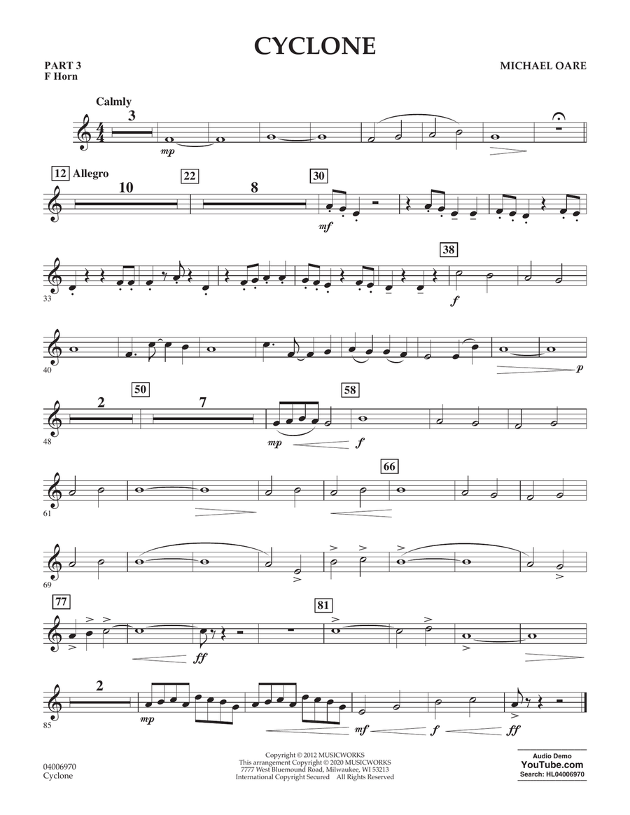Cyclone Pt 3 F Horn By Michael Oare Concert Band Digital Sheet