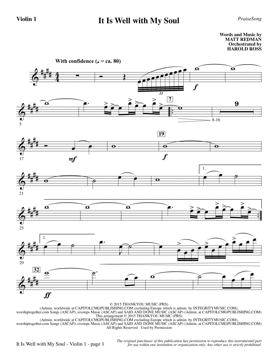 It Is Well with My Soul - Violin 1 by Harold Ross - Choir - Digital ...